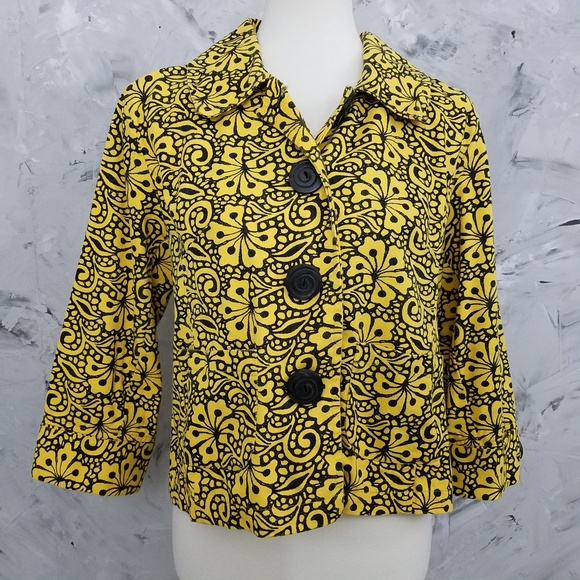Life Style | Jackets & Coats | Life Style Yellow And Black Floral Print ...